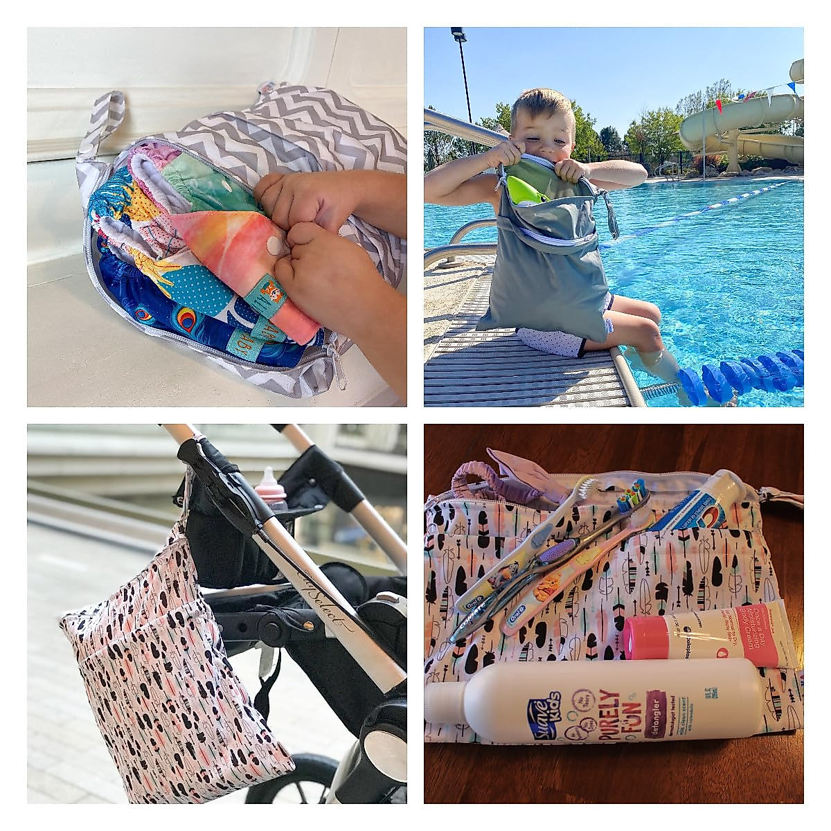 ALVABABY 3pcs Baby Cloth Diaper Wet Dry Bags Waterproof Reusable with Two Zippered Pockets Travel Beach Pool Daycare Soiled Baby Items Yoga Gym Bag for Swimsuits or Wet Clothes 3L-YA132