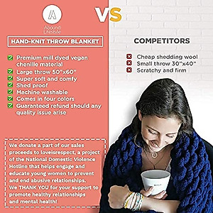 Abound Chunky Knit Blanket Throw - Queen Size (50"x60", 5 lbs) - Chenille Yarn Knitted Blanket - Crochet Blanket - Cable Knit Throw Blanket - Weighted Chunky Blanket, Gift - Machine Washable (Beige)