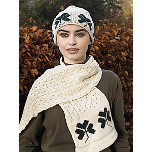 Aran Crafts Irish Shamrock Soft Cable Knitted Scarf 9"x60" (100% Merino Wool)