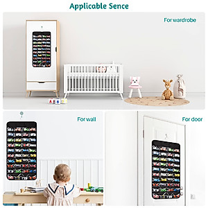 JOYMOMO Hanging Organizers for Toy Cars Double Sided 80 Pockets Display Case for Toy Cars (Without Toy Cars) (80 Slots Black)