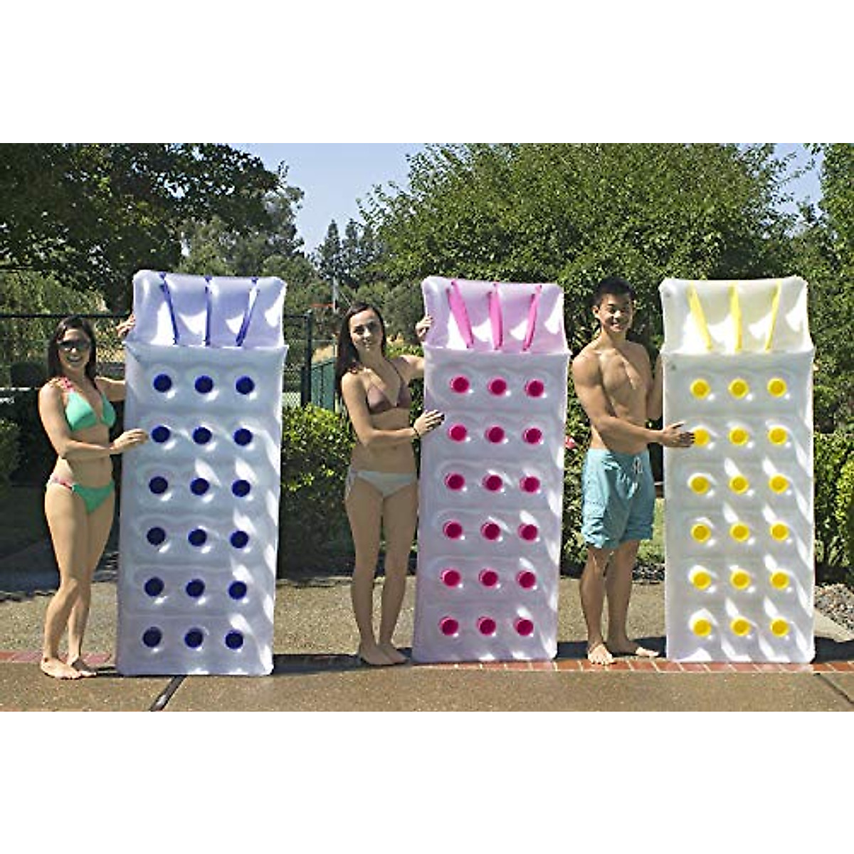 Poolmaster 83356 French Pocket Swimming Pool Mattress, Pink, Blue or Yellow