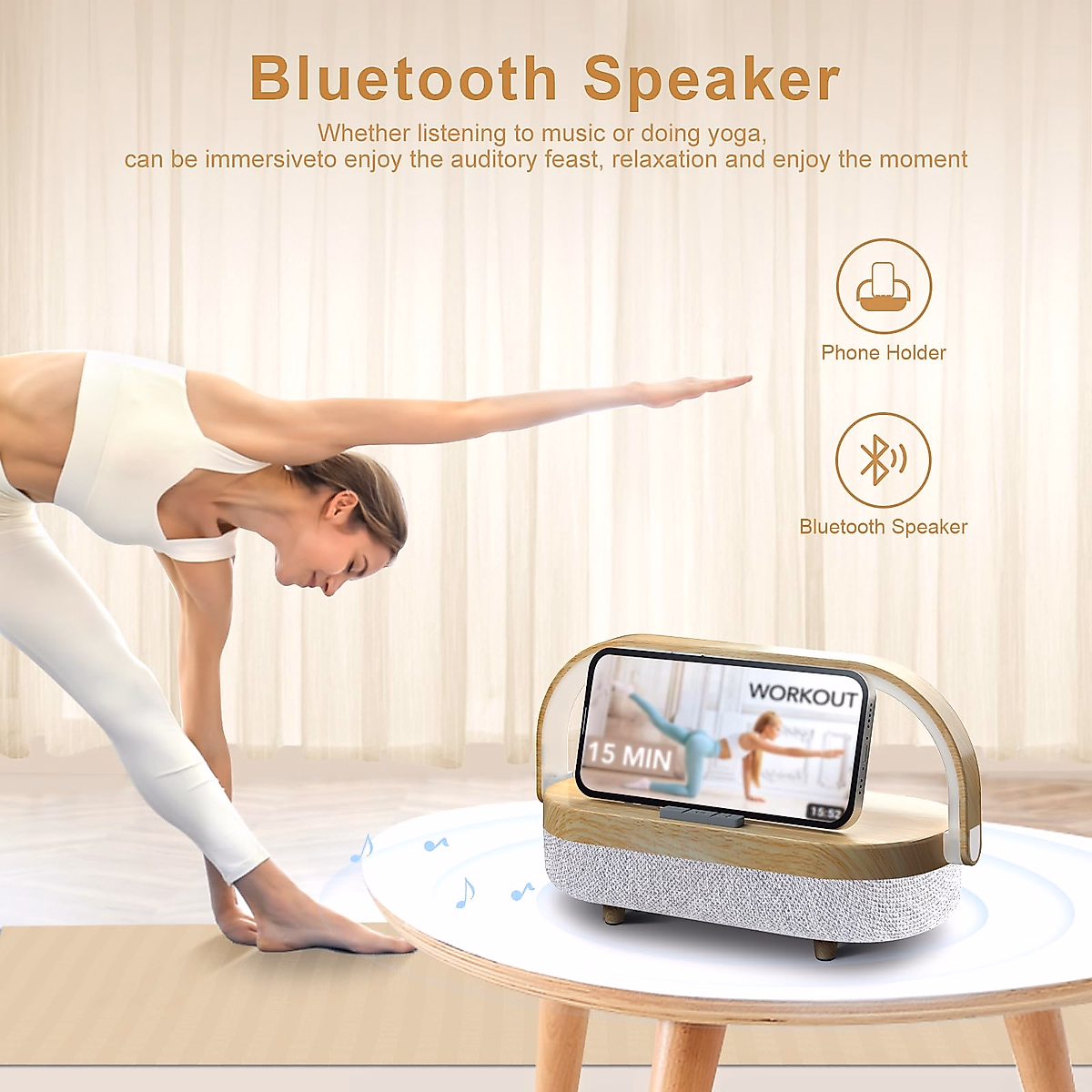 iGaur LED Bedside Lamp, Touch Lamps for Bedroom Nightstand, 4 in 1 Bedside Table Lamp with Wireless Charger, Portable Bluetooth Speaker, Phone Holder, Dimmable Charging Birthday Gifts for Women