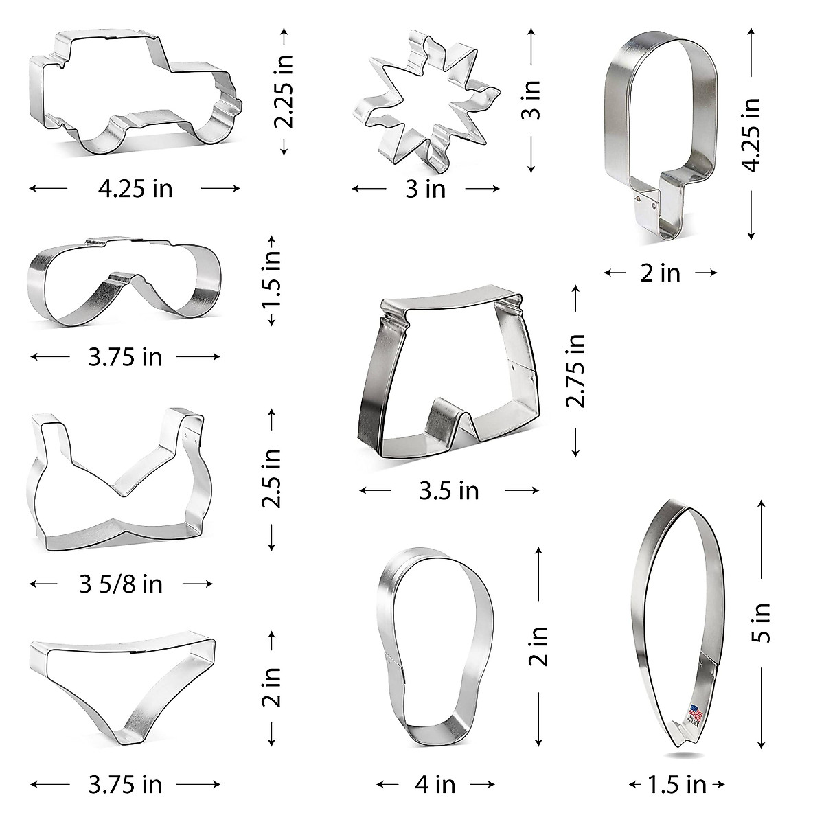 Foose Cookie Cutters Beach 9 Pc Set with Recipe Card, Made in USA