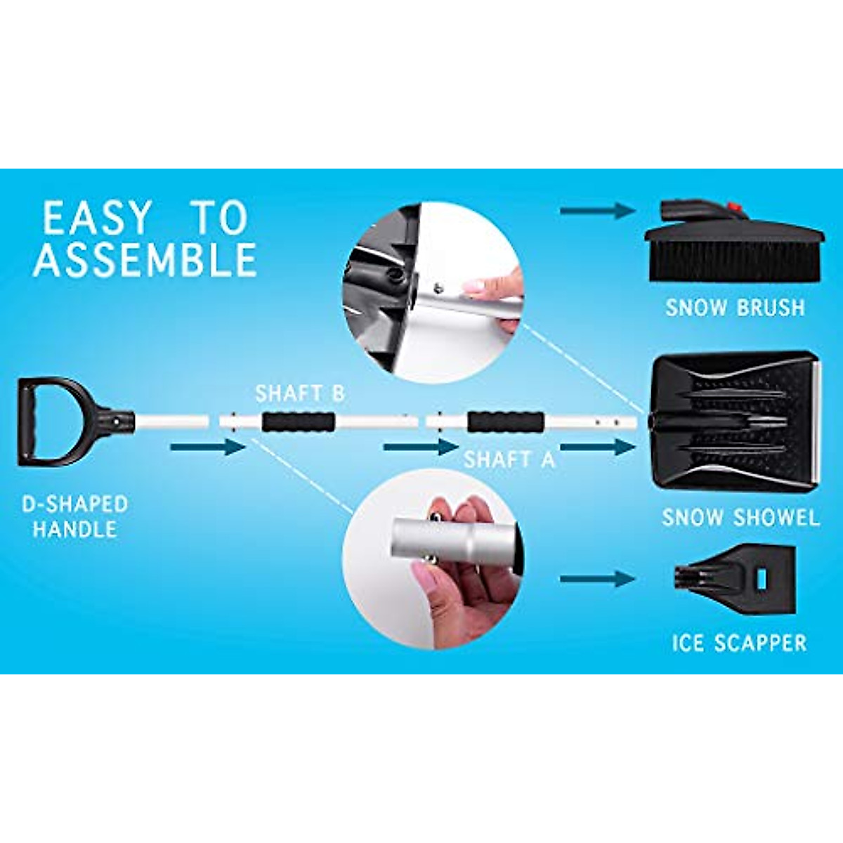 Zento Deals Snow Shovel Kit, 3-in-1 Snow Brush Kit, and Ice Scraper – Emergency Collapsible Design Snow Remover Set for Cars, Trucks, and Outdoors. Material Ice Scraper, Easy to Handle and Use