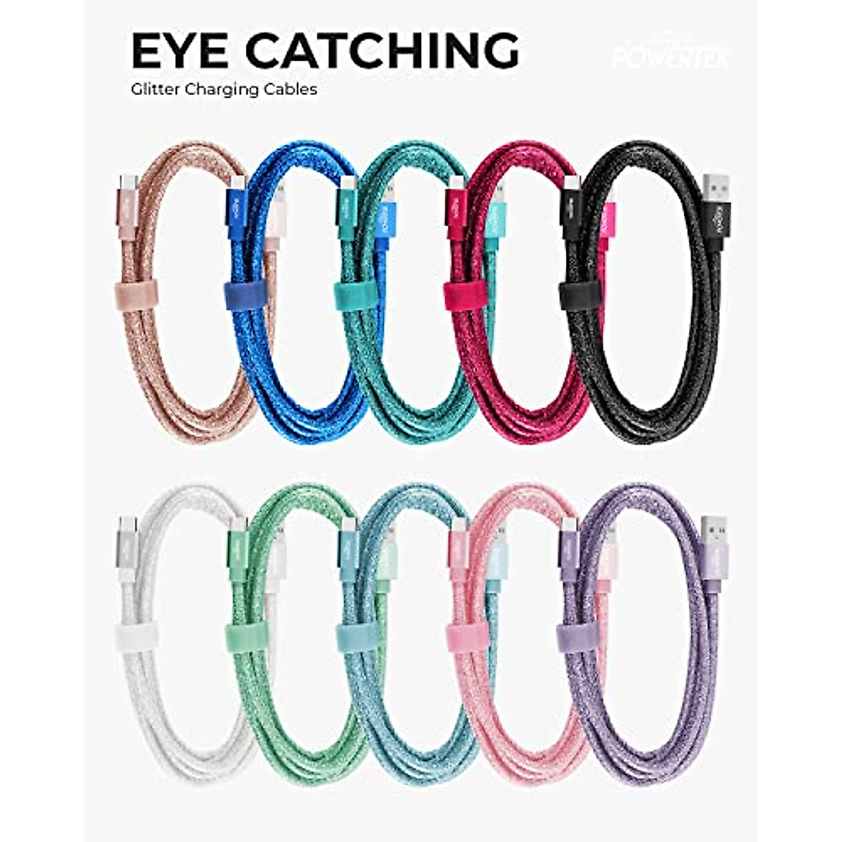 LIQUIPEL USB Type C Cable 6ft, USB A 2.0 to USB-C Fast Charger Extra Long Durable, Glitter Cables (Rose Gold)