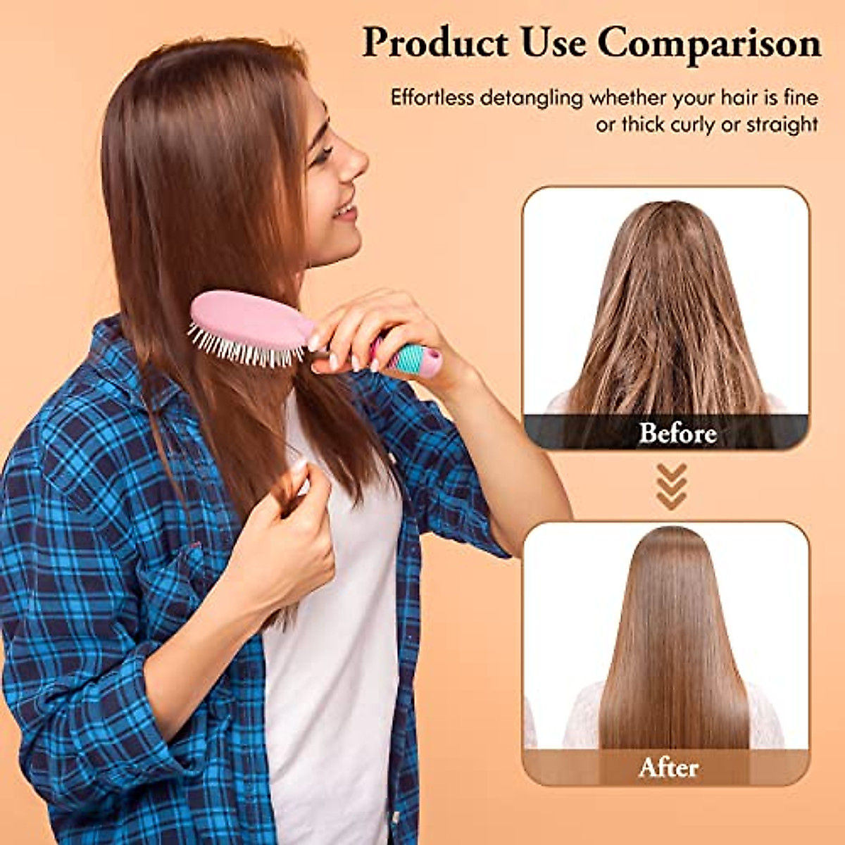 Hair Brush Comb Set, Mini Detangling Hair Brushes for Women Men Kids, Pocket Travel Detangler Hair Brush and Small Wide Tooth Comb for Curly Thick Long Fine Dry Wet Hair, Removes knots Minimizes Pain