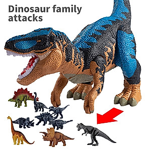 TEMI Large Dinosaur Toys for Kids Boys Toddlers 3 4 5 6 7 Years, Tyrannosaurus Dinosaur with Mist Spray, Light and Sound, Big Dinosaur Stored 4 Dinosaurs and 6 Small Dinosaurs Toys, Birthday Gifts