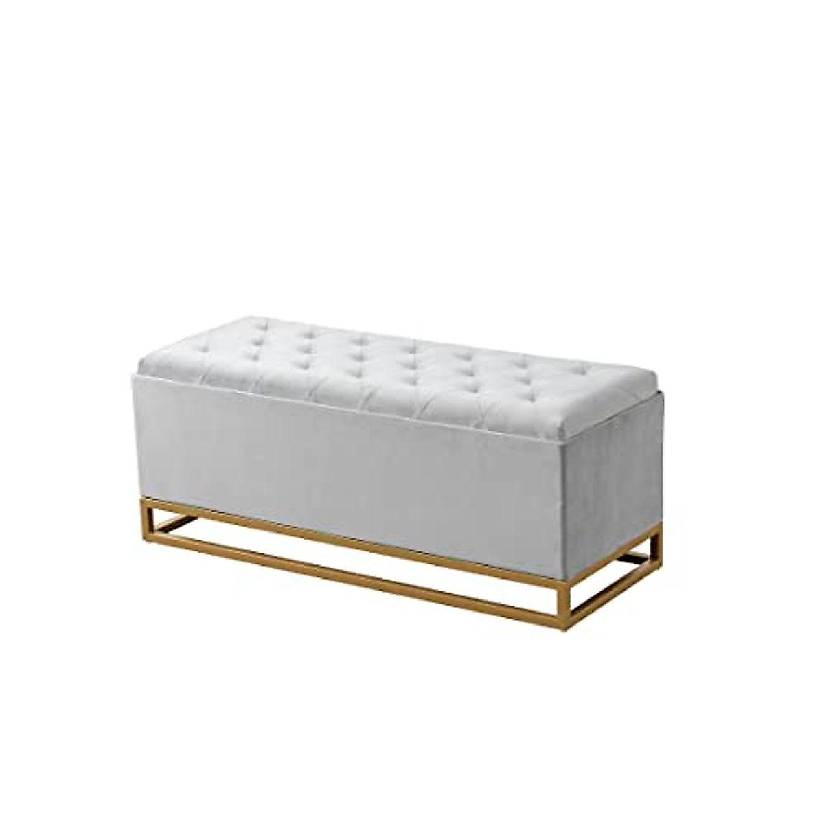 Chic Home Kadiri Storage Bench Velvet Upholstered Tufted Seat Gold Tone Metal Base with Discrete Interior Compartment Modern Contemporary, Grey