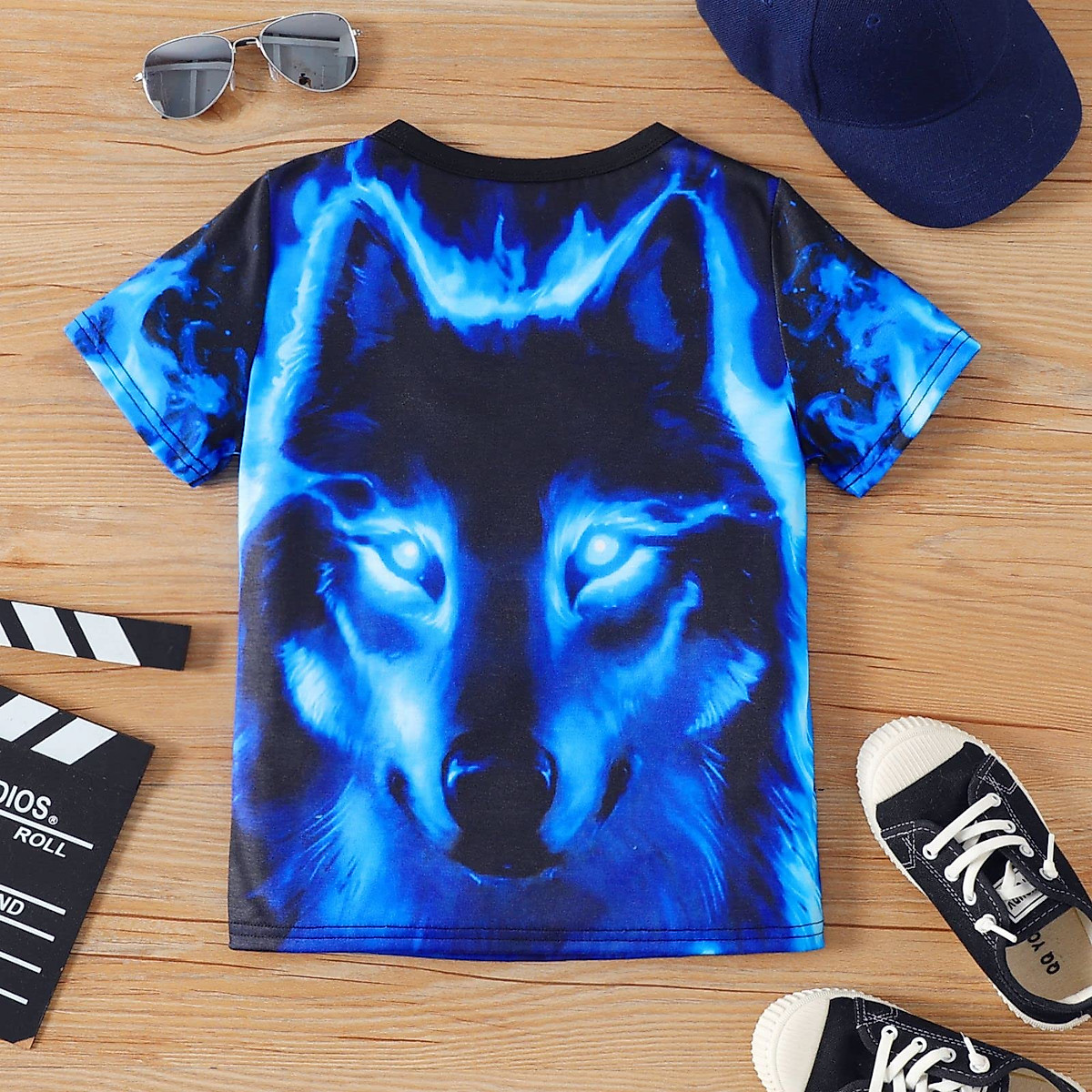 PATPAT Boys Shirt Short Sleeve Novetly 3D Graphic Print Wolf Cool Tee Top Size 10-11Years