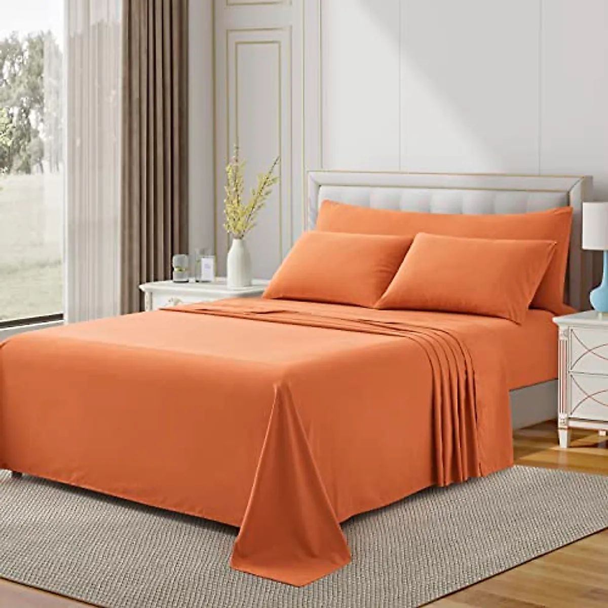 DengChao 4PCS Twin Size Brushed Microfiber Bed Sheet Set with Body Pillowcase,16 Inches Deep Pocket Fitted Sheet Easy to Fit Mattress,Soft Breathable Wrinkle and Fade Resistant,Terracotta