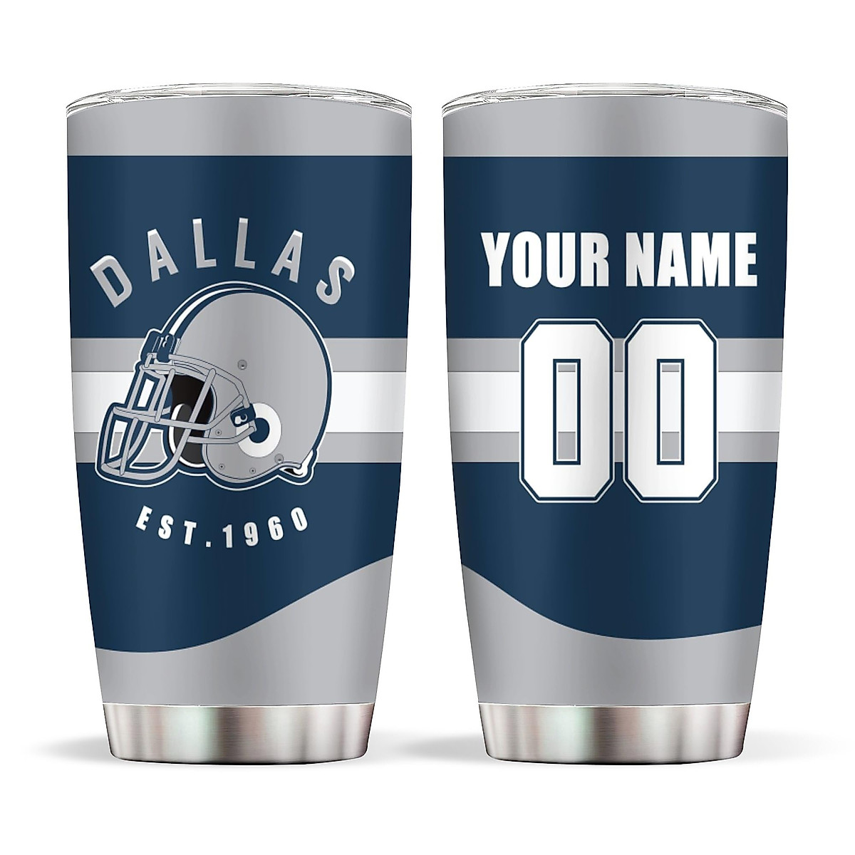Custom Dallas Tumbler 20oz Stainless Steel with Lid & Straw Personalized Football Fans Gifts for Women Men Coffee Travel Insulated Mug Cup Add Name Number