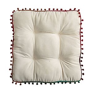 vctops Colorful Pompoms Cotton Linen Chair Pad Super Soft Comfy Chair Seat Cushion for Dining Chairs, Office Chairs, Hardwood Floors (White, 16"x16")