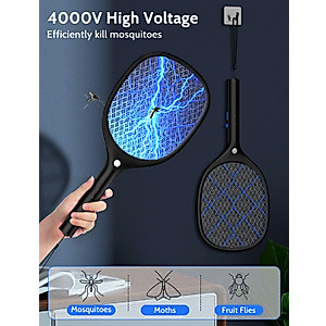 YISSVIC Electric Fly Swatter Bug Zapper Racket Rechargeable Mosquito Killer LED Light for Indoor Home Office Backyard Patio Camping