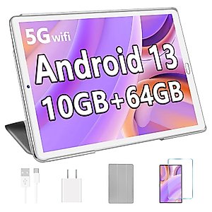 YESTEL 2024 Newest Tablet Android 13 Tablet 10.1 inch with Octa-Core Processor,10GB RAM+64GB ROM (Expand to 1TB),Dual 5MP+8MP Camera,WiFi, Bluetooth, GPS,6000mAh Battery,with Case-Silver