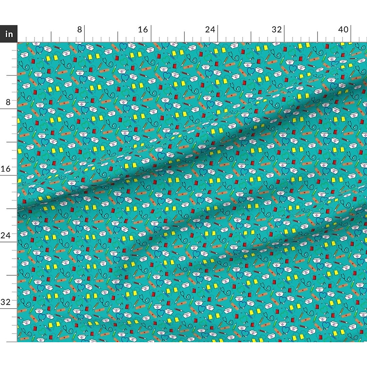 Spoonflower Fabric - Nurse Theme Medical Care Turquoise Blue Printed on Petal Signature Cotton Fabric Fat Quarter - Sewing Quilting Apparel Crafts Decor
