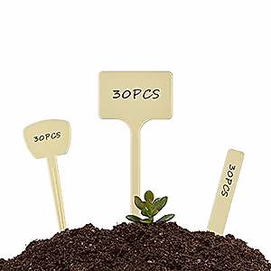 WAVEIST Plastic Plant Labels for Garden, Three Types 90pcs for Seeding and Indoor Bonsai, Gardening Work Waterproof Tags for Outdoor Nursery Plants Makers (Burlywood)
