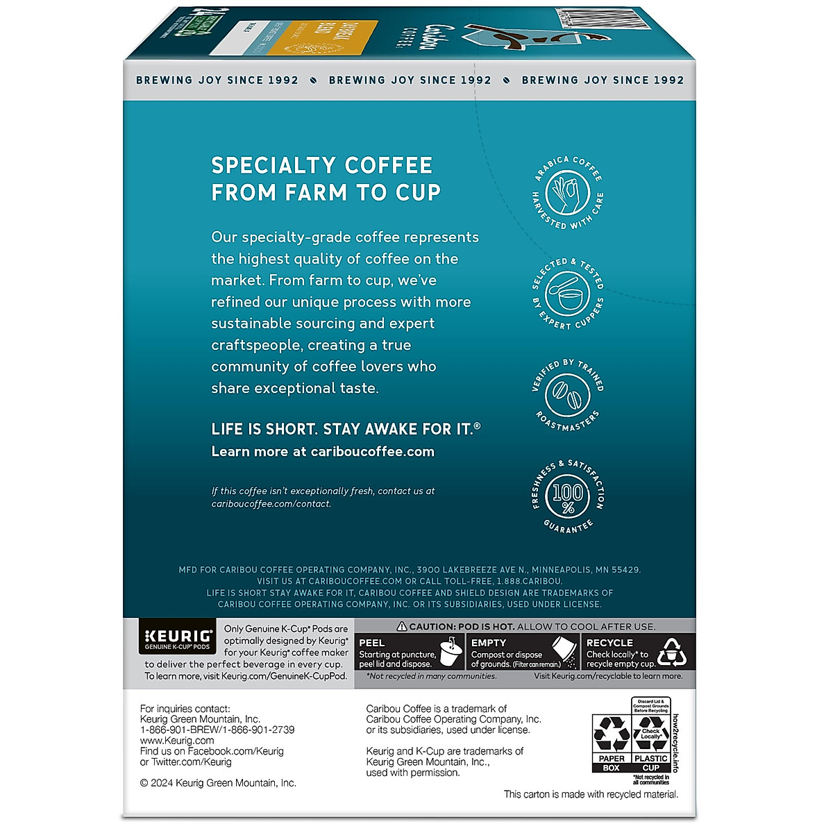 Caribou Coffee Daybreak Morning Blend, Single-Serve Keurig K-Cup Pods, Light Roast Coffee, 24 Count (11.9g)(Pack of 4)