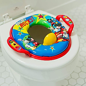The First Years Disney Mickey Mouse Soft Potty Seat - Cushioned Toddler Toilet Seat Attachment - Toddler Potty Training Toilet Seat with Handles - Ages 18 Months and Up