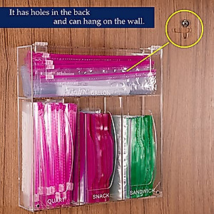 Aphbrada Ziplock Bag Organizer for Drawer, Acrylic Baggie Bags Organizer Plastic Bags Dispenser Holder for Gallon Quart Sandwich & Snack, Compatible with Ziploc, Glad, Hefty Variety Size Bag, Clear