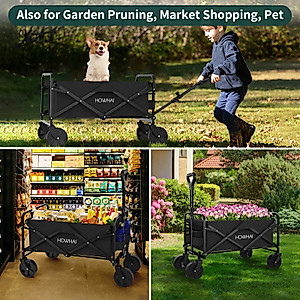 Wagons Carts Foldable, Collapsible Wagon, Wagon Cart with Wheels, Utility Wagon Cart with Wheels Foldable, Heavy Duty 100L Large with Drink Holders for Garden, Camping, Beach, Shopping(Black)