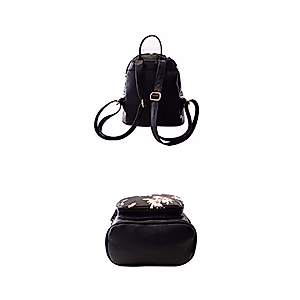 American Shield Girls Mini Cute Waterproof butterfly Backpack Small Casual Lightweight Women Fashion Light Black Leather Daypack 651, Black