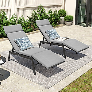 Patio Oversized Outdoor Patio Lounge Chairs set of 2,Metal Outdoor Pool Lounge Chair with Adjustable Backrest, Sunbathing Tanning Poolside Loungers for Backyard Porch Deck Lounger Recliner (Dark Gray)