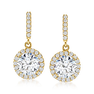 Ross-Simons 1.80 ct. t.w. CZ Halo Drop Earrings in 14kt Yellow Gold