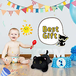 Leokawin 18in Weighted Stuffed Animals, Cute Weighted Black Cat Plush, Kawaii Cat Plush Toy, Soft Black Cat Weighted Plush Throw Pillow Gift for Kids Christmas