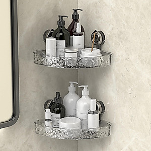 YLBUH Raidley No Drill Clear Wall Caddy, Drill-Free Removable Storage, Raidley Bathroom Storage Shelf, No-Drill Clear Wall Caddy Suction Cup Storage, Glacier Pattern Suction Cup (White-A)