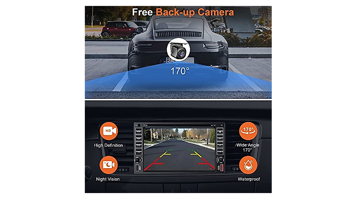 Double Din Car Stereo with Touchscreen, Backup Camera & CarPlay
