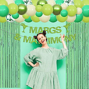 Balterever Margs and Matrimony Bachelorette Decorations Green with Margs and Matrimony Banner Green Rain Curtain the Bride Sash Margarita Bachelorette Party Decorations for Wedding Bridal Shower Party