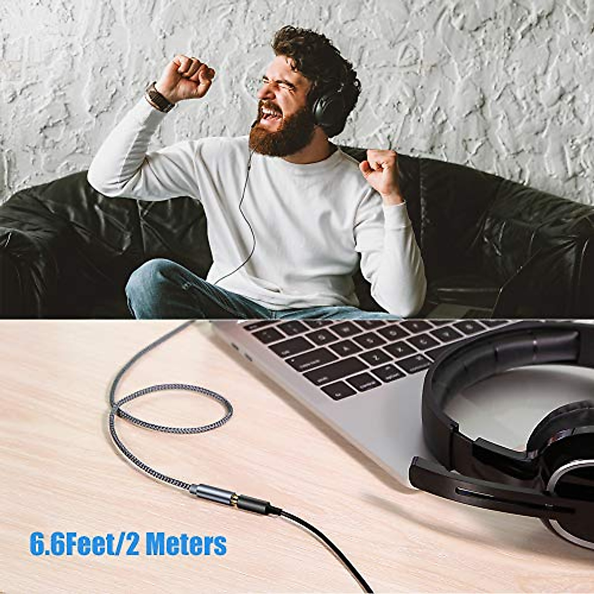 Goalfish Headphone Extension Cable, 3.5mm Extension Audio [2-Pack, 6.6ft] Male to Female Aux Adapter Hi-Fi Sound Stereo Extender Cord for Headset, iPhone, iPad, Smartphones, Tablets & More (Grey)