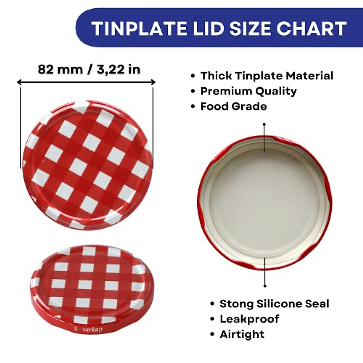 SARKAP Twist Off Canning Lids – 82mm Reusable Canning Lids Set of 10 Ideal for Glass Jars – Not Compatible With Mason Jars, Stainless Metal Canning Jar Lids, Twist off Lug Caps (Red)