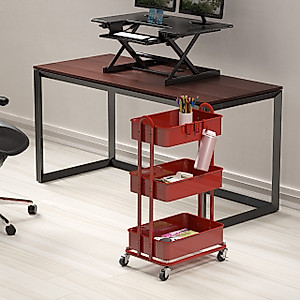 Simple Houseware Heavy Duty 3-Tier Metal Utility Rolling Cart, Red