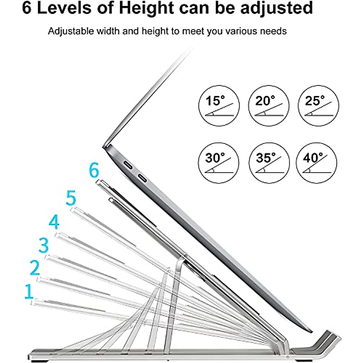 SGIN Laptop Stand, Computer Stand, Adjustable Laptop Riser, Foldable Ergonomic Laptop Holder Compatible with 10-15.6” Laptops(Silver)