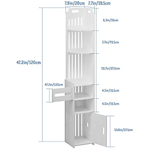 loyliawa Bathroom Cabinet, Pedestal Sink Storage Cabinet, Floor Standing Bathroom Cabinet, Narrow Bathroom Storage Cabinet with Paper Dispenser, Trash Can & Shelves for Skinny Bathroom Corner White