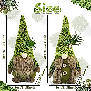 Mailin 2Pcs Succulent Gnomes Plush Green Gnomes Decorations for Home Tiered Tray Decor Farmhouse Decor Tomte Scandinavian Gnomes Dolls Gift for Plant Lover
