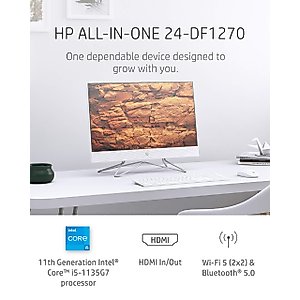 HP All-in-One Desktop PC, 11th Gen Intel Core i5-1135G7 Processor, 8 GB RAM, 512 GB SSD Storage, Full HD 23.8” Touchscreen, Windows 10 Home, Remote Work Ready, Mouse and Keyboard (24-df1270, 2021)