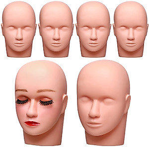 6 Pcs Lash Mannequin Head Silicone and Plastic Head Esthetics Mannequin Head Practice Training Head Makeup Head Makeup Mannequin Training Head for Practice Makeup Massage Graft Eyelash Acupuncture