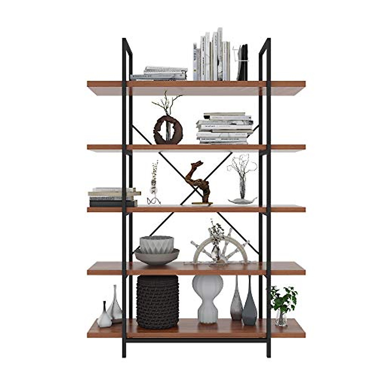 Himimi 5 Tier Bookshelf, Open Vintage Industrial Style Bookshelves and Bookcase, Etagere Bookcase with Metal Frame for Home and Office Organizer