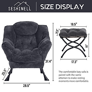 SESHINELL Lazy Chair with Ottoman, Modern Accent Chair Lounge Leisure Sofa Chair with Armrests, Reading Chair and Folding Footstool for Living Room, Bedroom, Office, Plush Navy