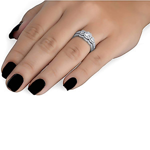 1.00CT 3-Stone Diamond Engagement Wedding Ring Set 10K White Gold - Size 8