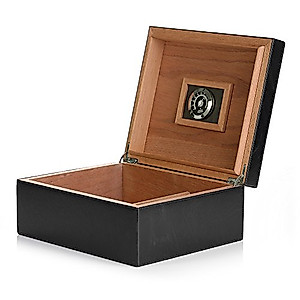 MEGACRA Desktop Humidor Case Holds 25-50 Cigars, Unique Elegant Leather Display, 100% Handcraft Real Solid Spanish Cedar Wood Storage Box with Humidifier and Hygrometer Desktop Humidors