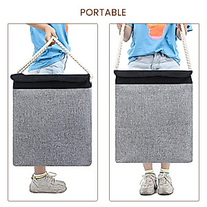 Laundry Hamper with Lid, Large Linen Laundry Basket with Handles, Waterproof Lining Dirty Clothes Hamper for Bathroom Bedroom Dorm Nursery Organization (Grey)