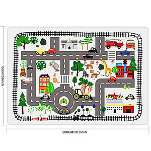 LTKOUGFAM Kids Rug City Life Playmat Play Carpet for Playing Cars Toy, Kids Baby Play Mat for Floor, Educational Road Traffic Floor Area Rug, Kids Rugs for Playroom Room Bedroom (78.7X 59 Inch)