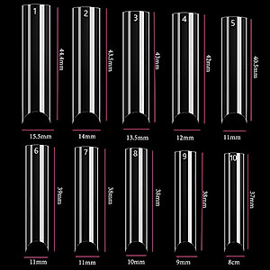 500 Pcs Clear Extra Long C Curve False Nail Tips,XXL Deep C Curve Acrylic Fake Nail Tips with Bag for Nail Salon and DIY, Extra Long French Nail Tips Half Cover Straight Square Nail Tips 10 Sizes