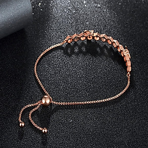 Presentski Bee Honeycomb Bracelet 925 Sterling Silver, Rose Gold Plated Adjustable Jewelry for Women