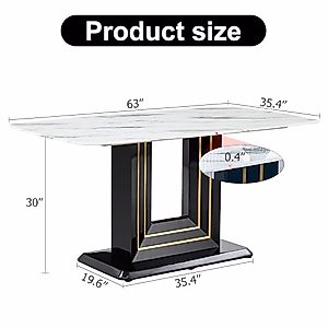 LUSPAZ 63" Marble Dining Table for 4-6, Modern Kitchen Dining Room Table with Faux Marble Tabletop and U-Shaped MDF Base, Dinner Table Kitchen Table