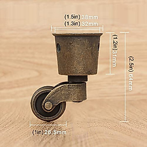 Castor Wheels,360° Swivel Caster Wheels,Small Furniture Moving Wheels,Zinc Alloy Casters for Cabinet Chair Table,Antique Vintage Style,Cup Style Fitting,Load Capacity 150kg,4 Pcs