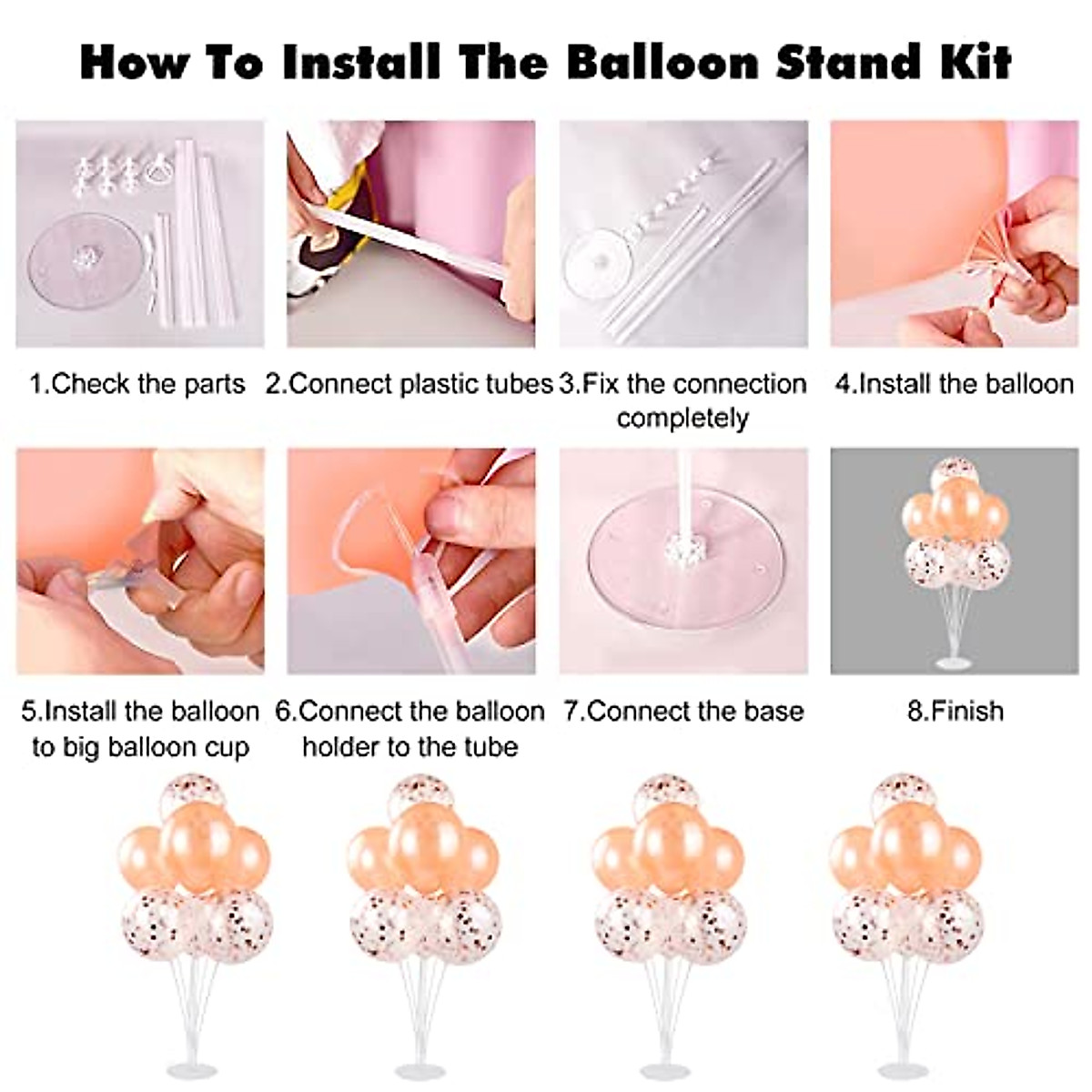 Balloon Stand Kit - Tinabless 2 Sets of Clear Table Desktop Balloon Holder with 7 Balloon Sticks,7 Balloon Cups and 1 Balloon Base for Birthday | Wedding Party, Holidays, Anniversary Decorations